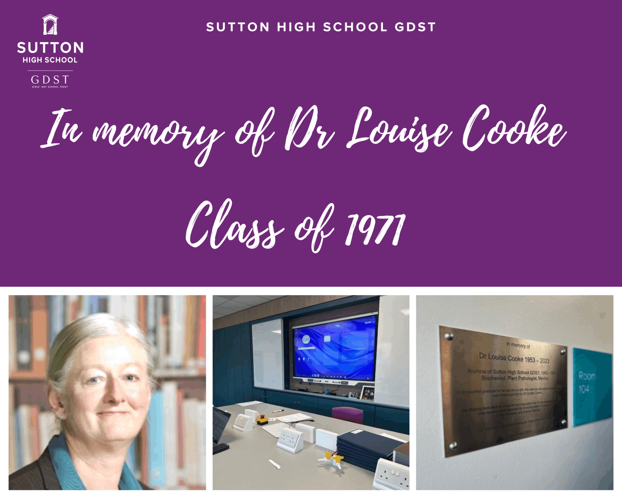 Sutton High School Unveils the Dr Louise Cooke (SHS 1971) Science ...